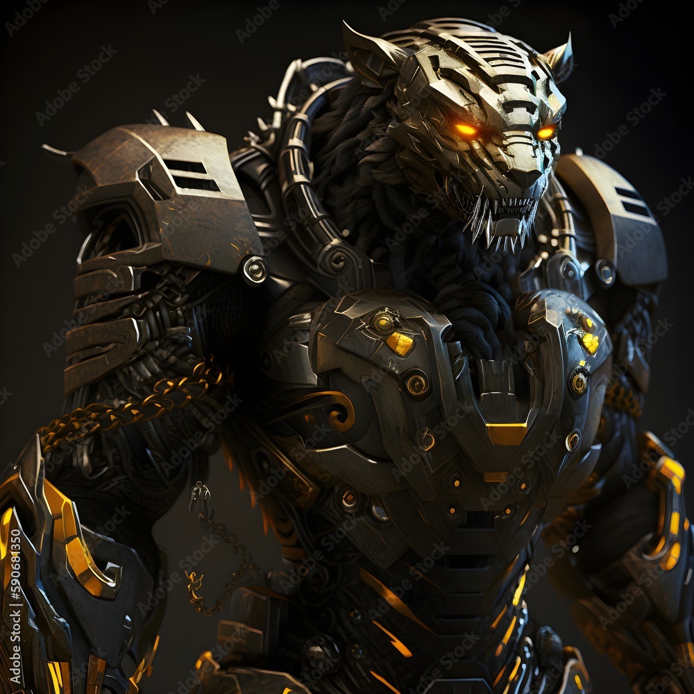human black yellow tiger with full body armour ligthing cinematic ...