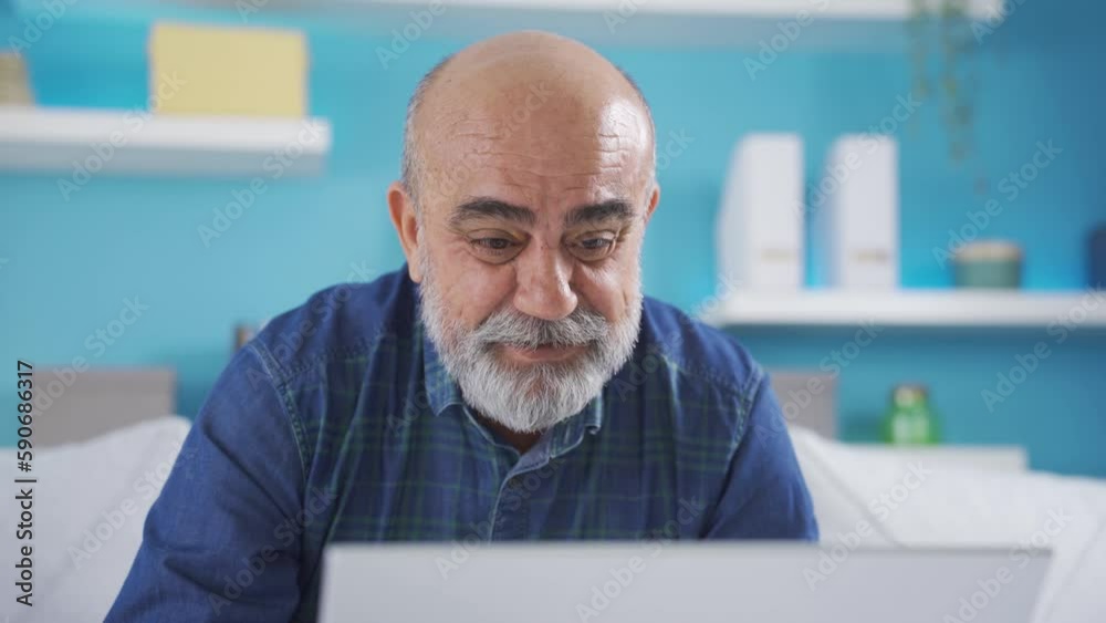 The old man talking facetime is cute and cheerful. Happy and cheerful ...