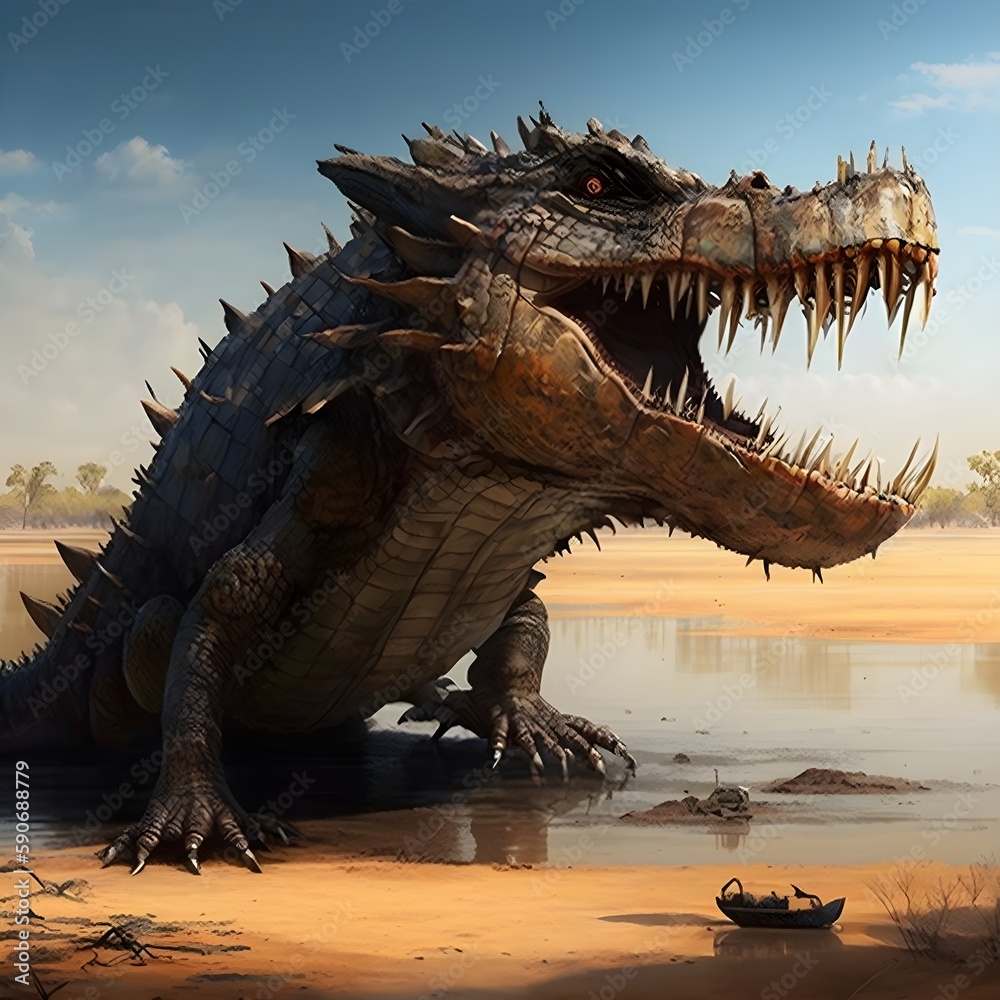 Draw a monstrous creature that takes the Australian crocodile as ...