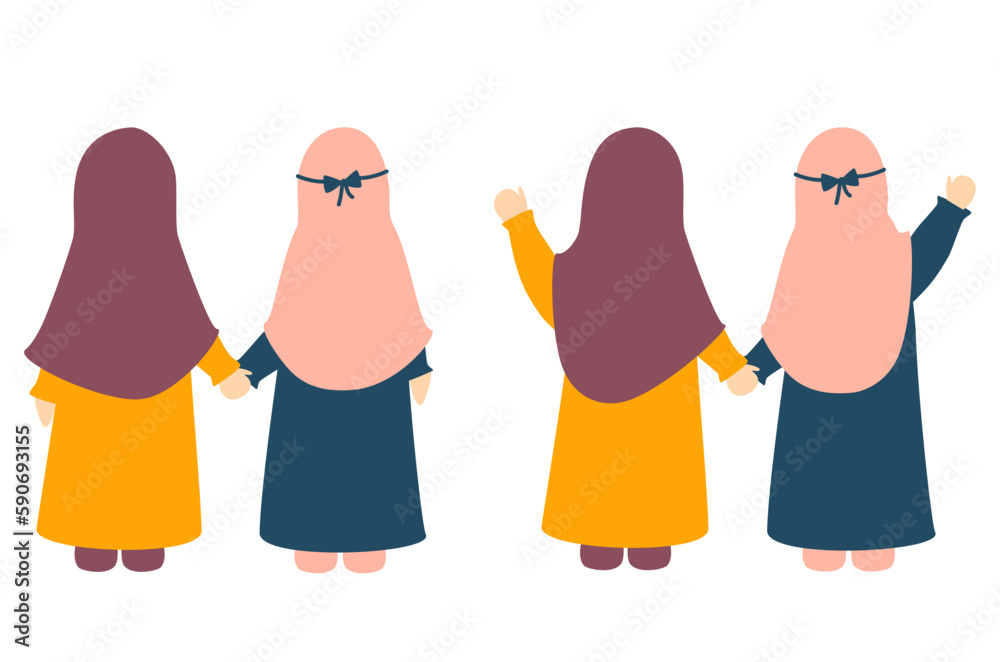 Muslim Best Friend Holding Each Other Illustration Set Stock Vector ...