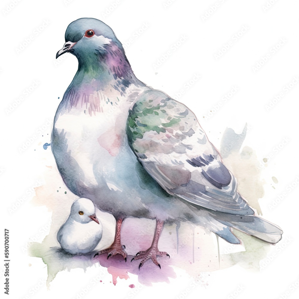 free mother pigeon with pigeon child water color, pastel ,white ...
