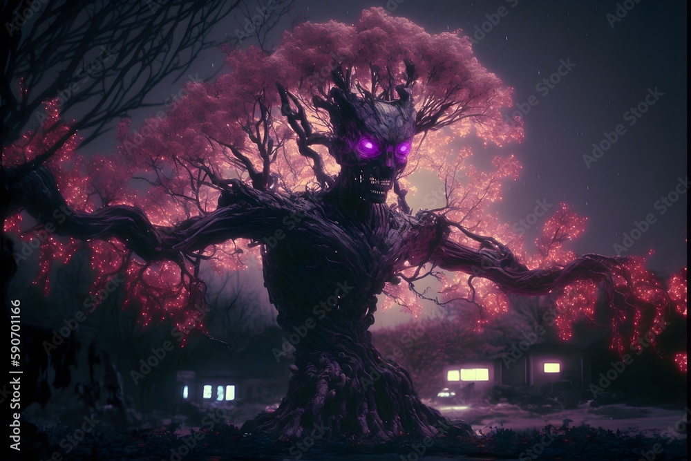 a living cherry blossom tree from outer space celebrating christmas and ...