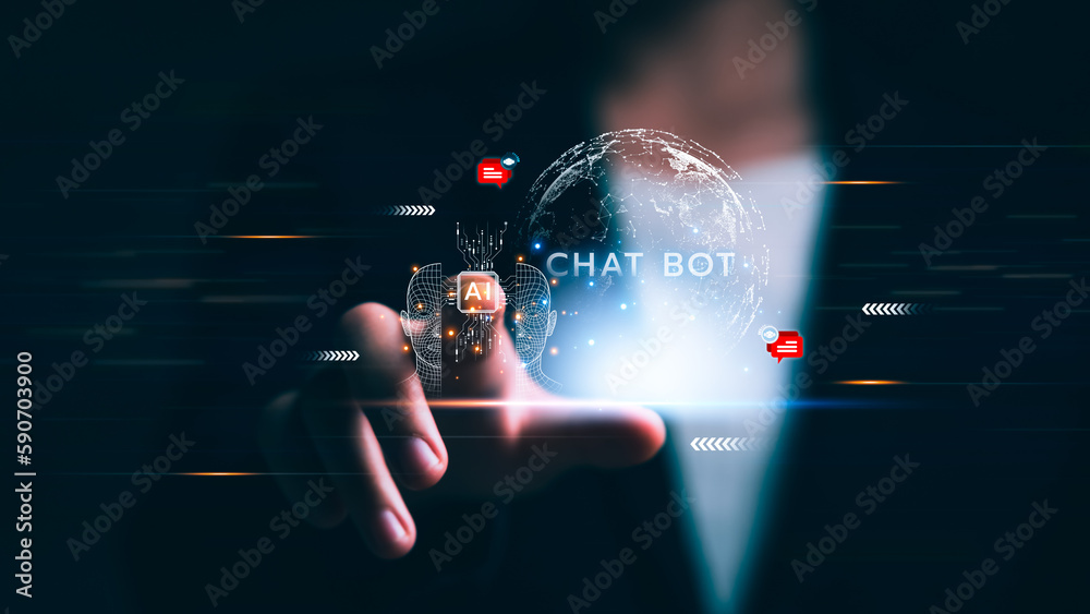 Businessman using chatbot system to digital marketing strategy idea ...