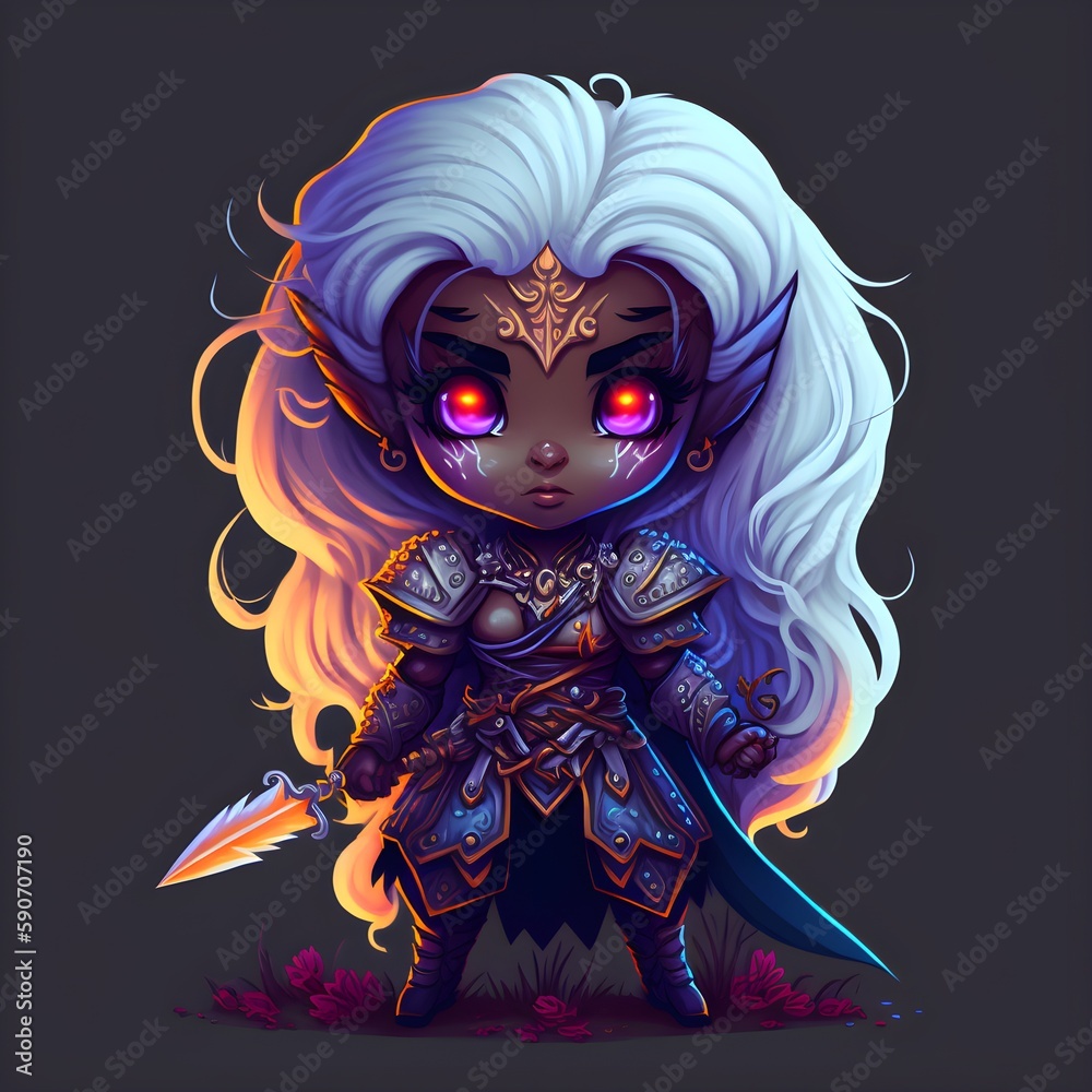 dark skin drow mage warcraft inspired anime chibi japanese style cute ...