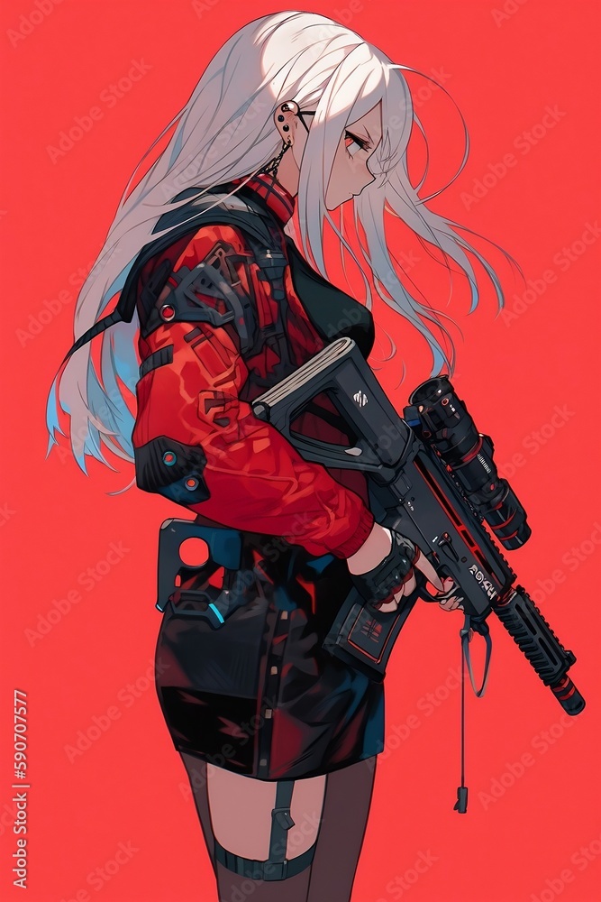 cyberpunk style clothes, anime young blue hair woman wearing armor ...