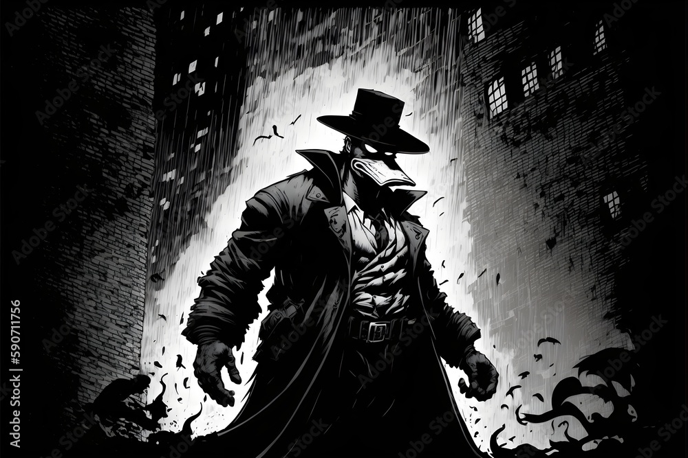 grim and gritty darkwing duck in the style of frank miller sin city ...