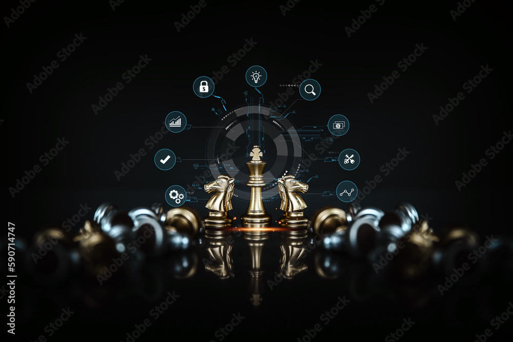 King chess pieces on falling chess concepts of leadership or wining ...