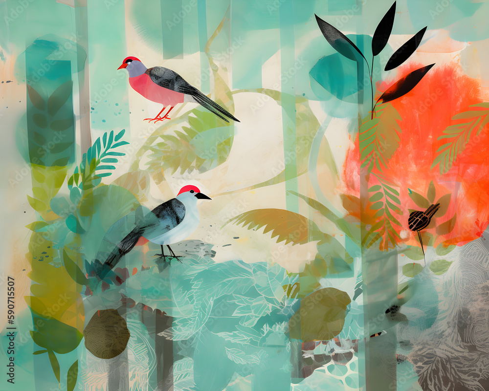 Milton Avery, create a serene background with semi-abstract tropical ...