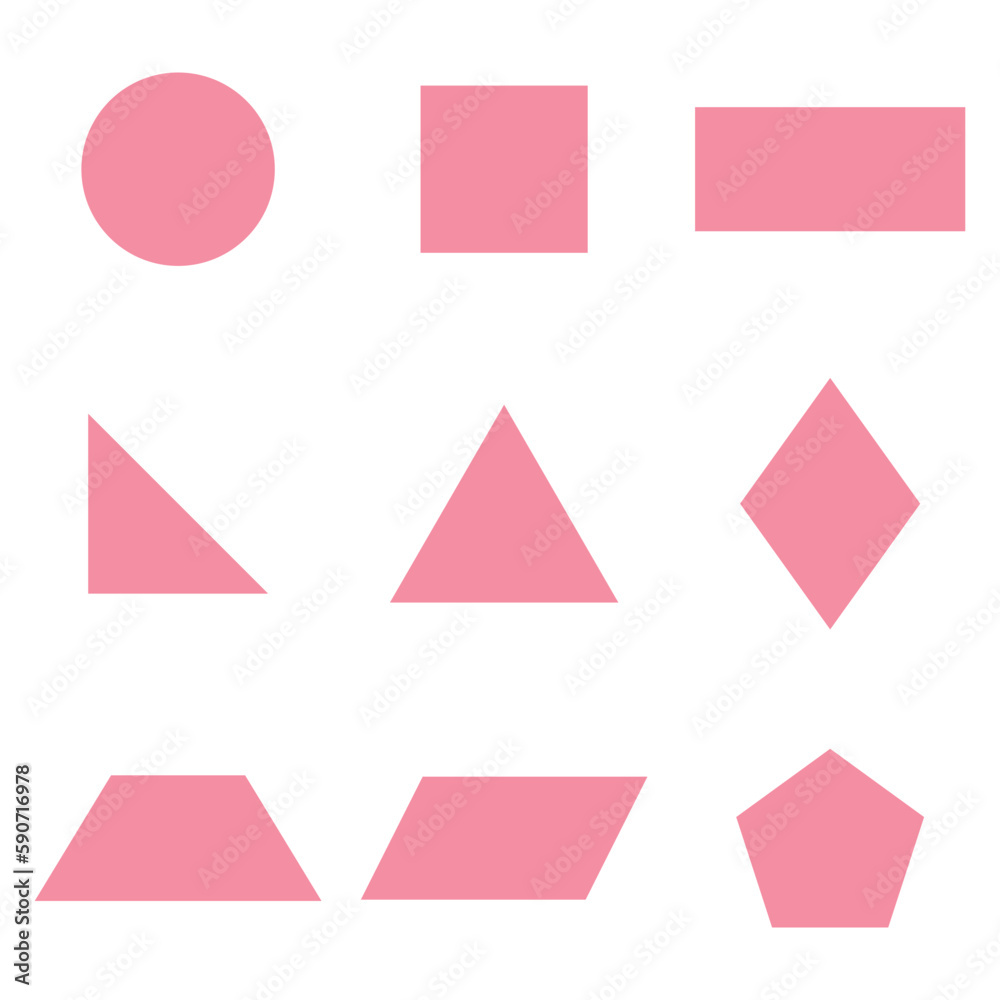 2D basic geometric shapes set. Square, right triangle, parallelogram ...
