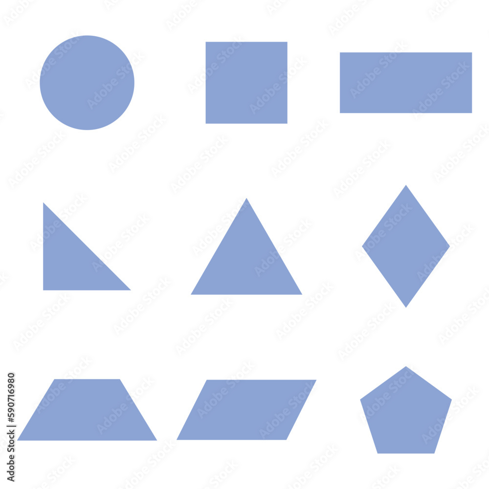 2D basic geometric shapes set. Square, right triangle, parallelogram ...