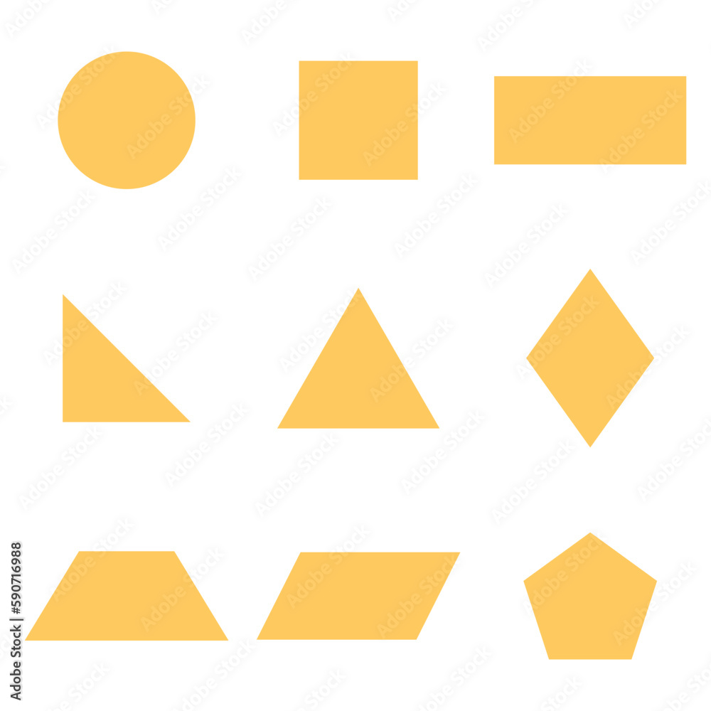 2D basic geometric shapes set. Square, right triangle, parallelogram ...