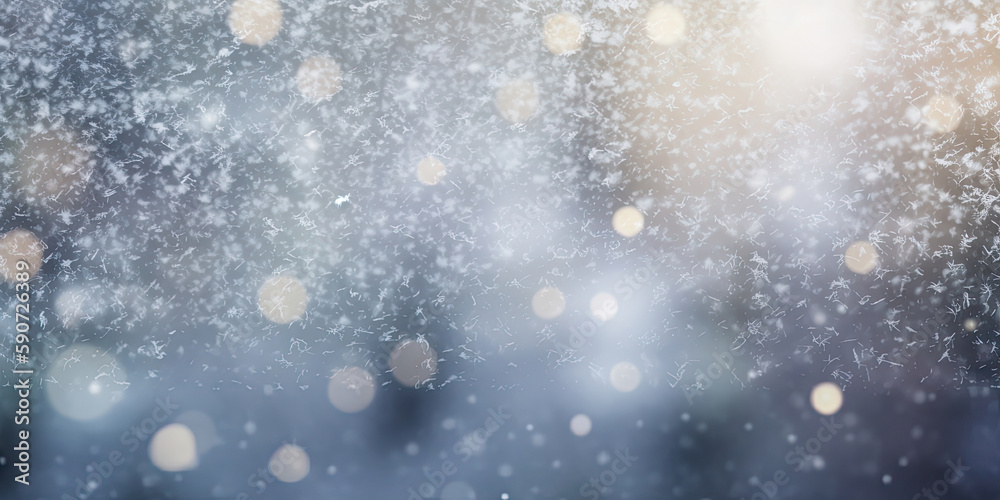 Snow festive Christmas background with soft bokeh blue color, generated ...