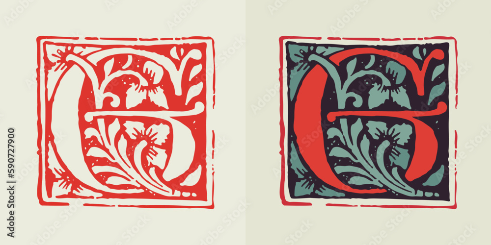 G letter medieval gothic initial. Blackletter style drop cap logo. Dim ...