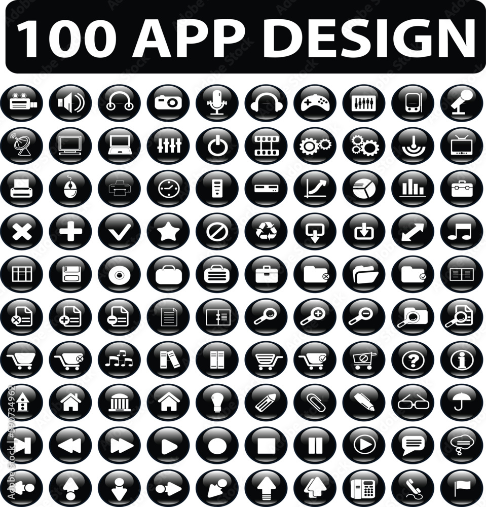 black and white web and mobile App icons | Big collection of minimalist ...