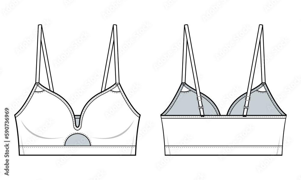 Cut out Bra top fashion technical drawing template. with adjustable ...