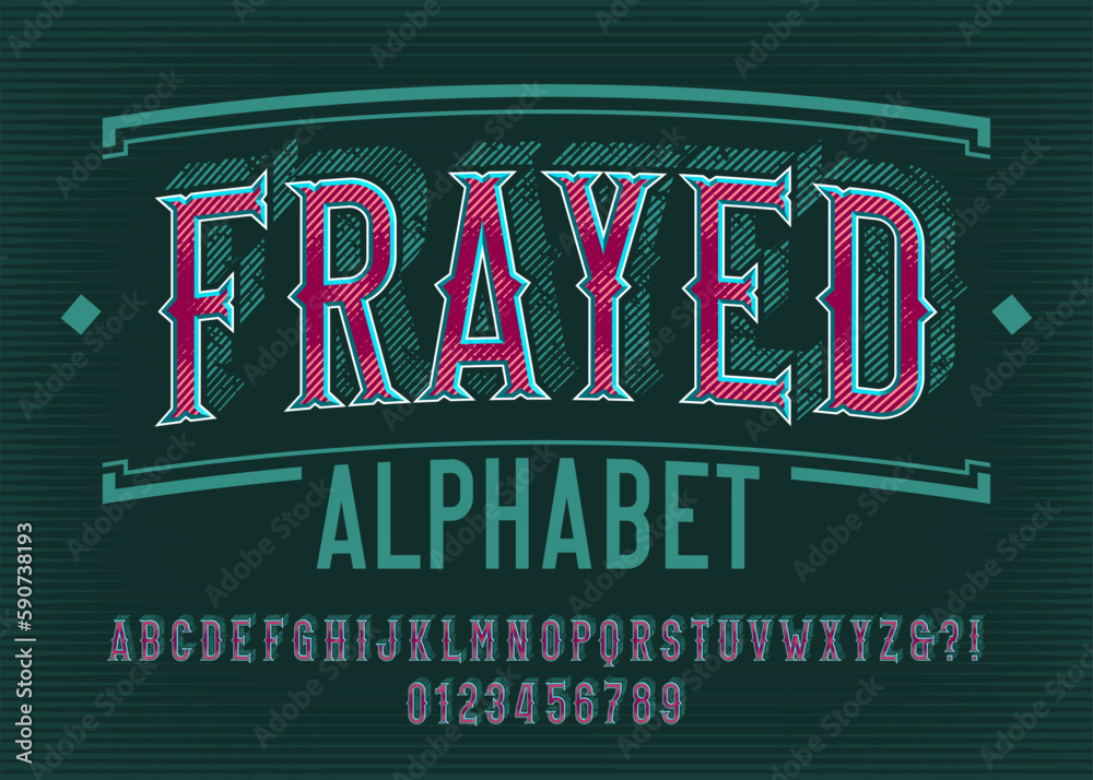 Frayed alphabet font. Retro letters and numbers. Vector typeface for ...