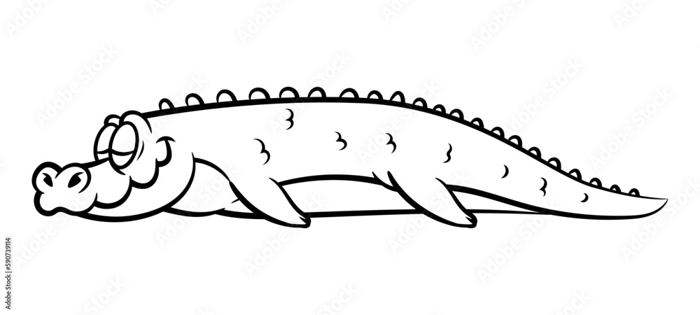 Cartoon illustration of Saltwater crocodile sunbathing on the beach ...