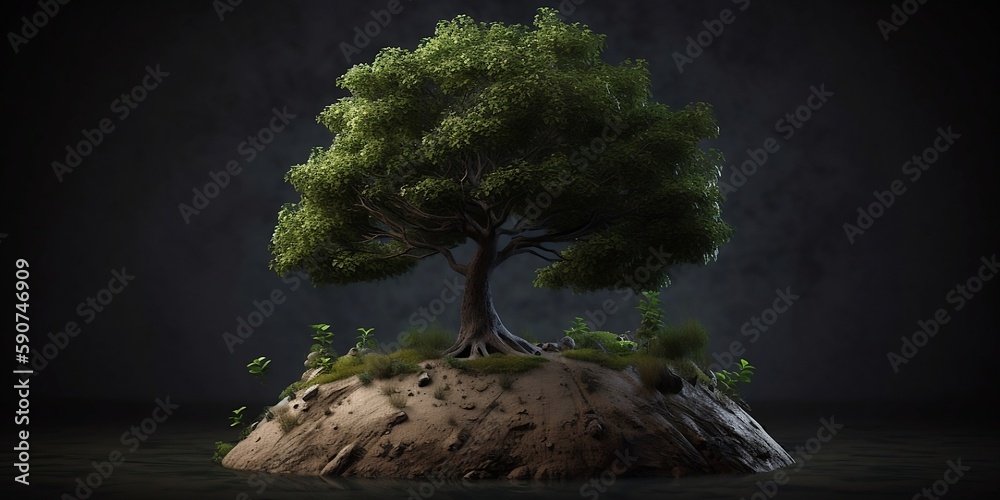 Rooted in Earth: A Tree Growing Out of the Globe on a Dark Background ...