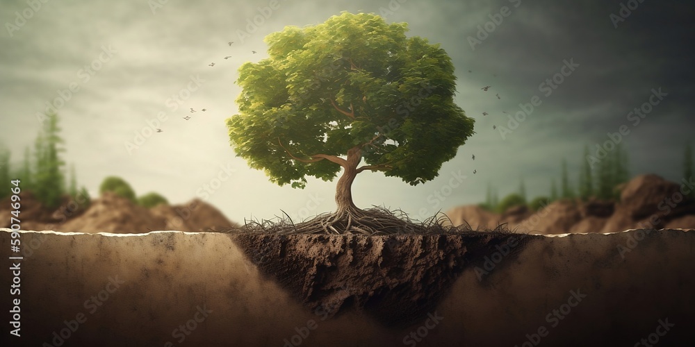 Rooted in Earth: A Tree Growing Out of the Earth, Earth Care Metaphor ...