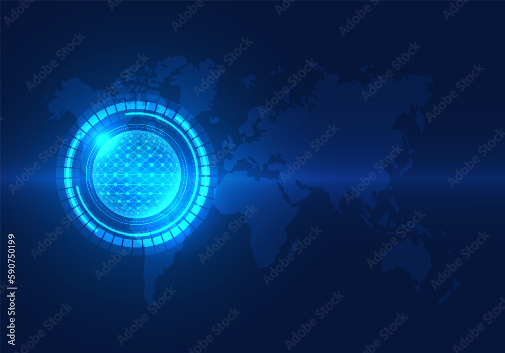 Technology circle is on the map of the world. It means technology that ...