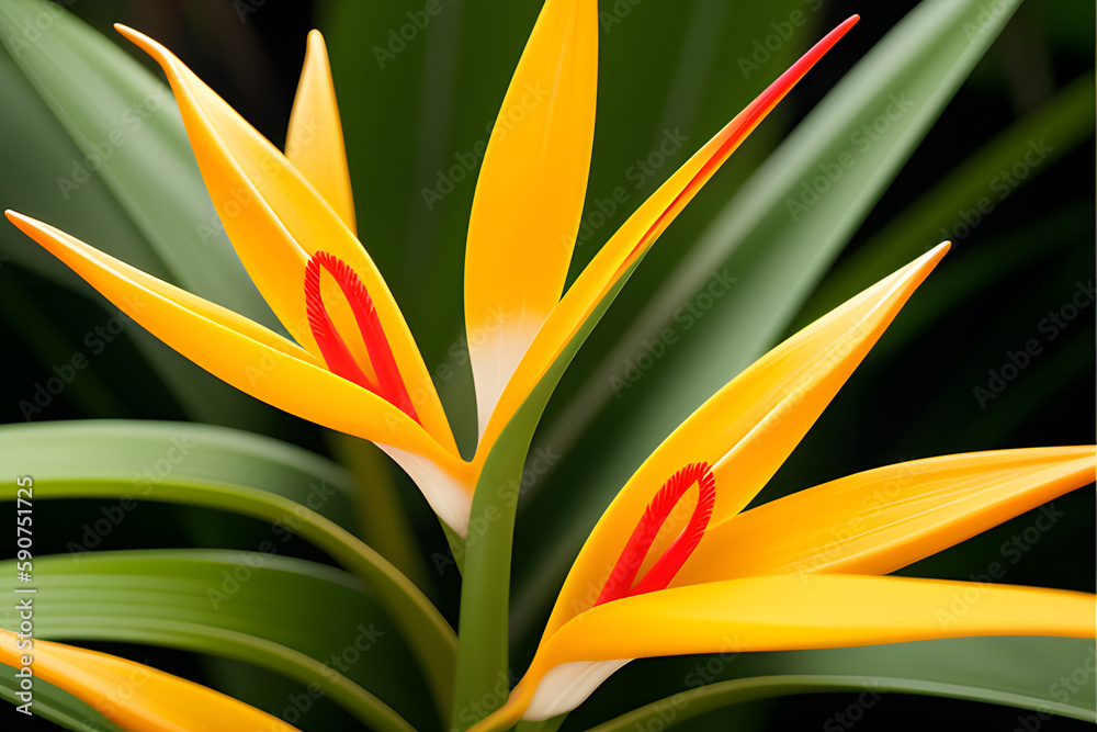 Heliconia psittacorum (Golden Torch) flowers, Tropical flowers isolated ...