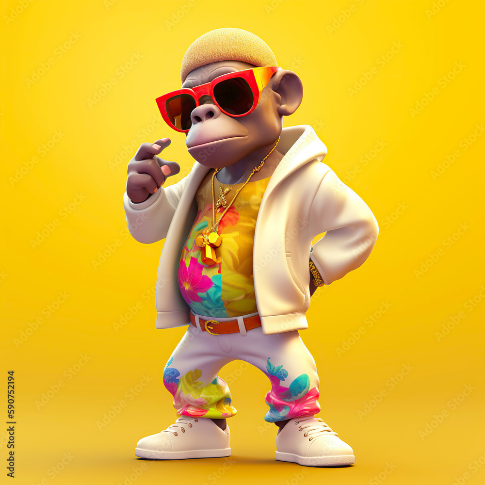 Monkey rapper, cartoon colorful monkey with sunglasses nft style ...