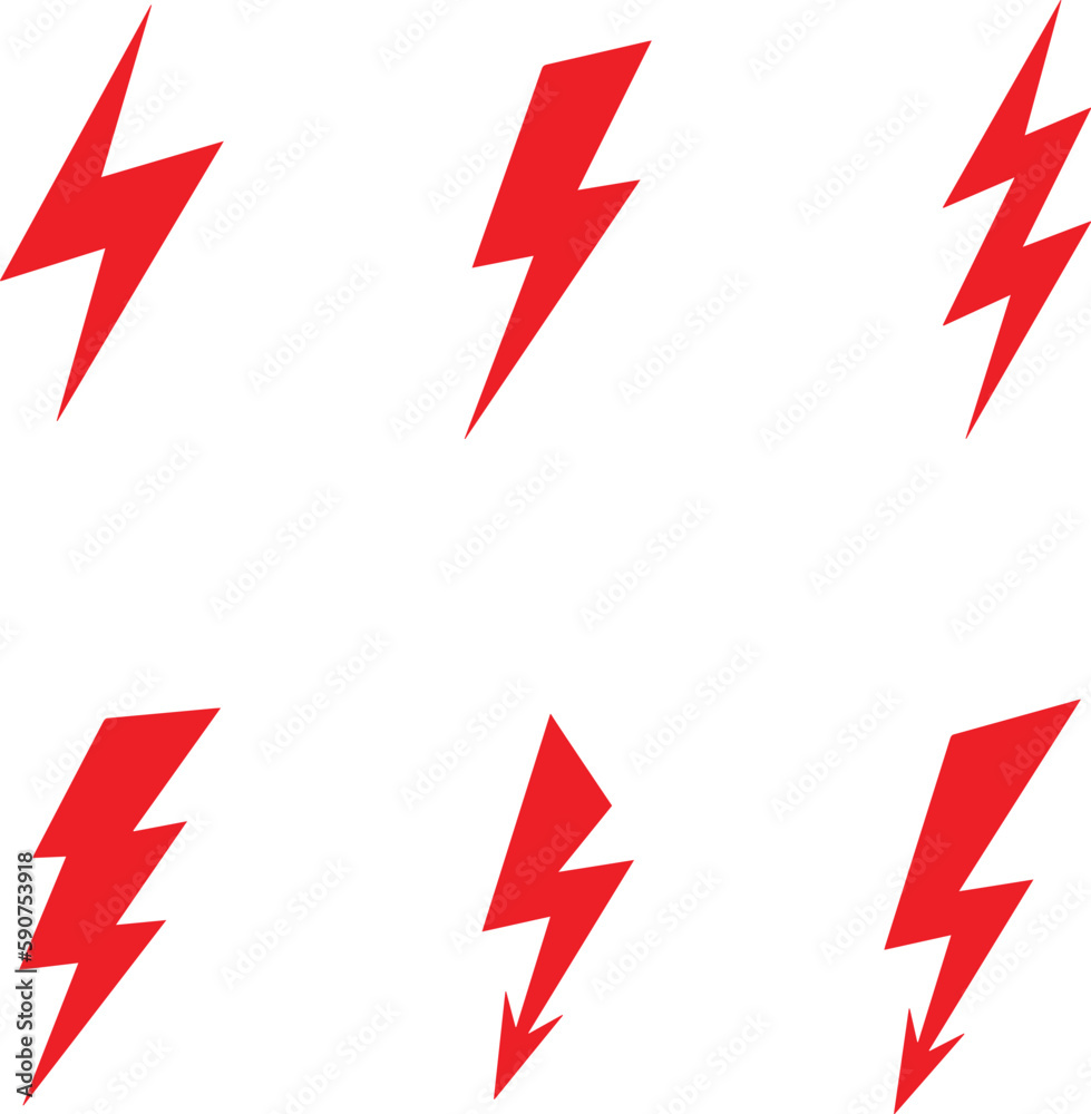 Red Electricity Icon set Thunderbold vector Sign Flash Symbol Thunder ...