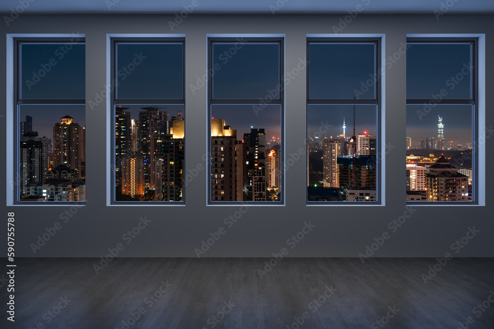 Empty room Interior Skyscrapers View Malaysia. Downtown Kuala Lumpur ...