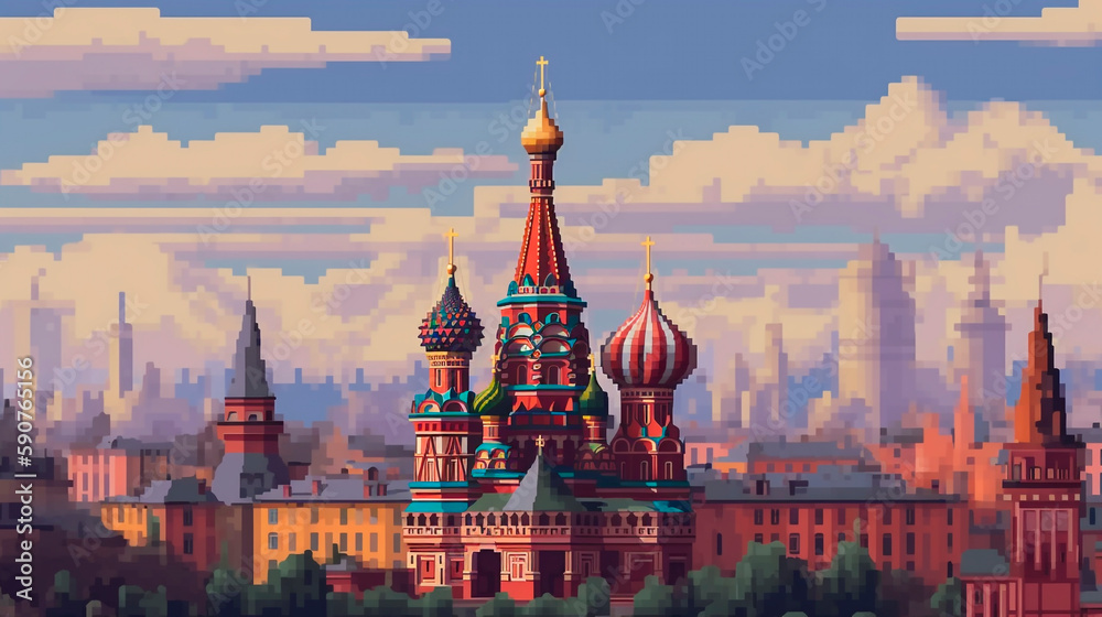 pixel art landscape moscow,russia Stock Illustration | Adobe Stock