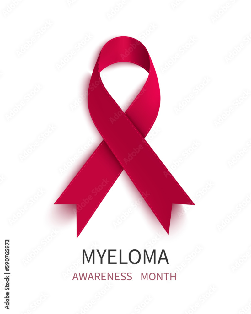 Banner, burgundy ribbon as a symbol of awareness of multiple myeloma ...
