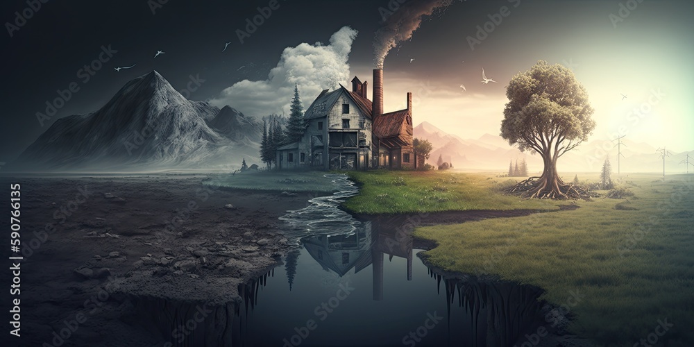 ภาพประกอบสต็อก Conceptual of climate change and global warming with ...