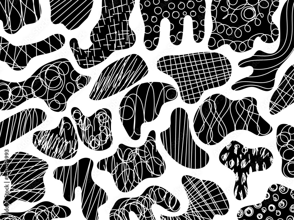 hand drawn rough doodle shapes with irregular lining pattern inside ...