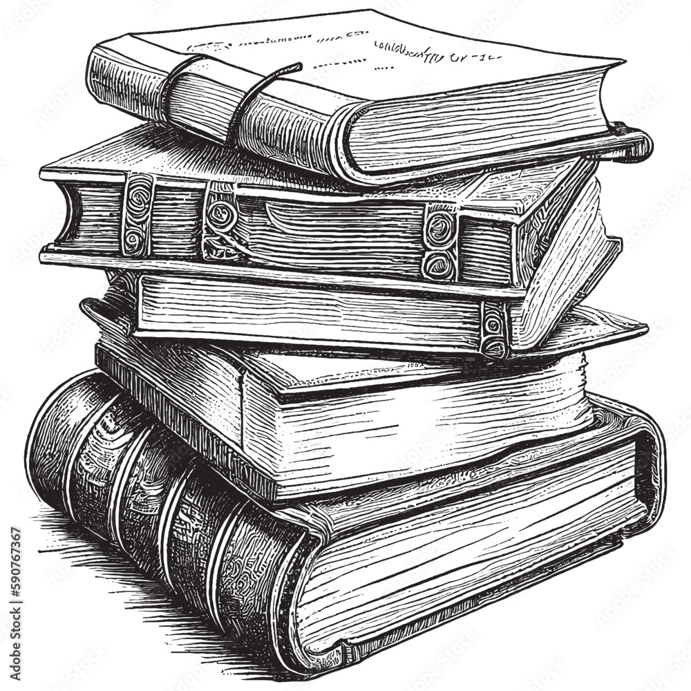 Hand Drawn Engraving Pen and Ink Pile of Books Vintage Vector ...