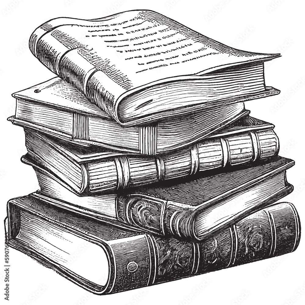 Hand Drawn Engraving Pen and Ink Pile of Books Vintage Vector ...