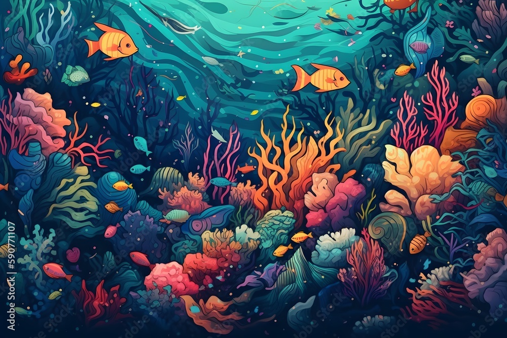 underwater world filled with colorful coral reefs and exotic sea ...