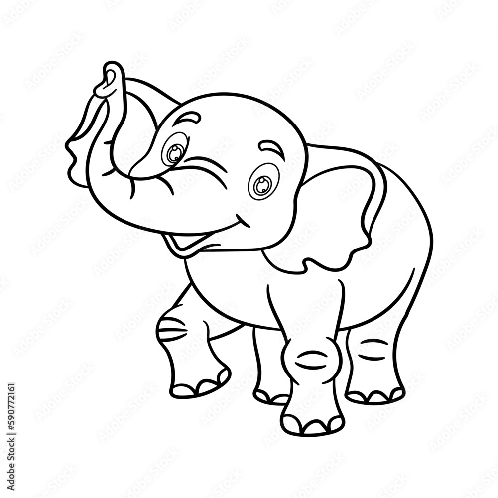 Vector cute elephant outline illustration. Stock Vector | Adobe Stock