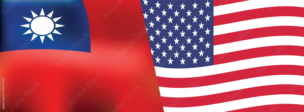 banner with waving flag of a Taiwan and the US, vector illustration ...
