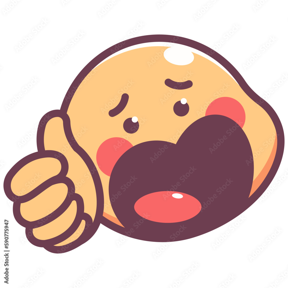 Giving thumb up emoticon vector cartoon sign isolated on a white ...