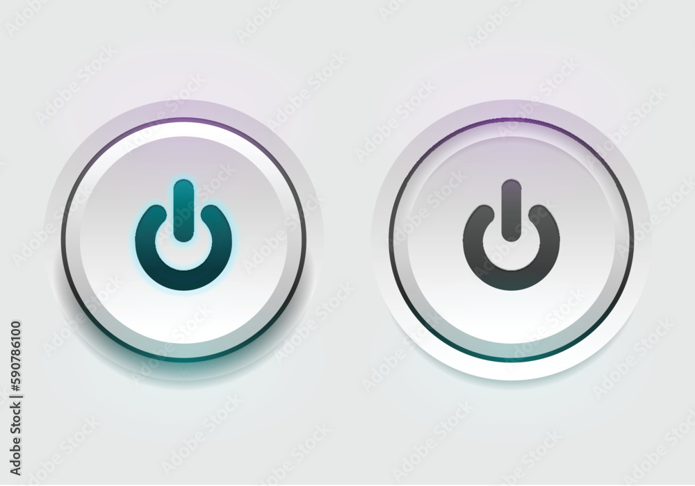 3d style circle start icon and power button push. Shut down symbol. On ...