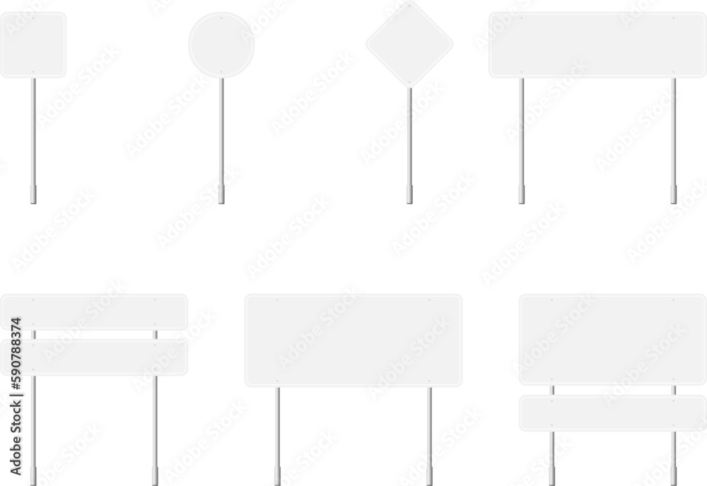 Various road, traffic signs. Highway signboard on a chrome metal pole ...