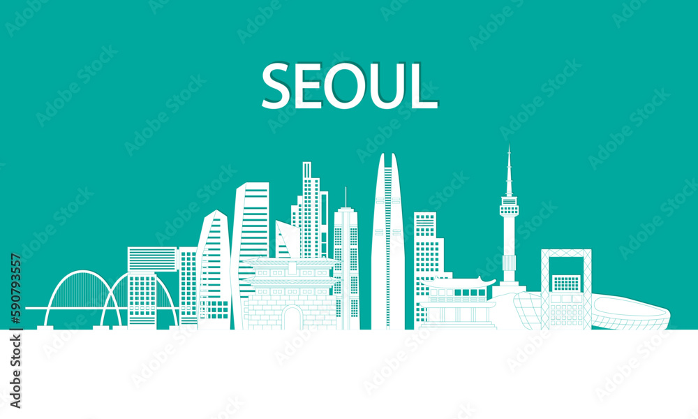 Seoul City Skyline Tower Vector Stock Vector | Adobe Stock