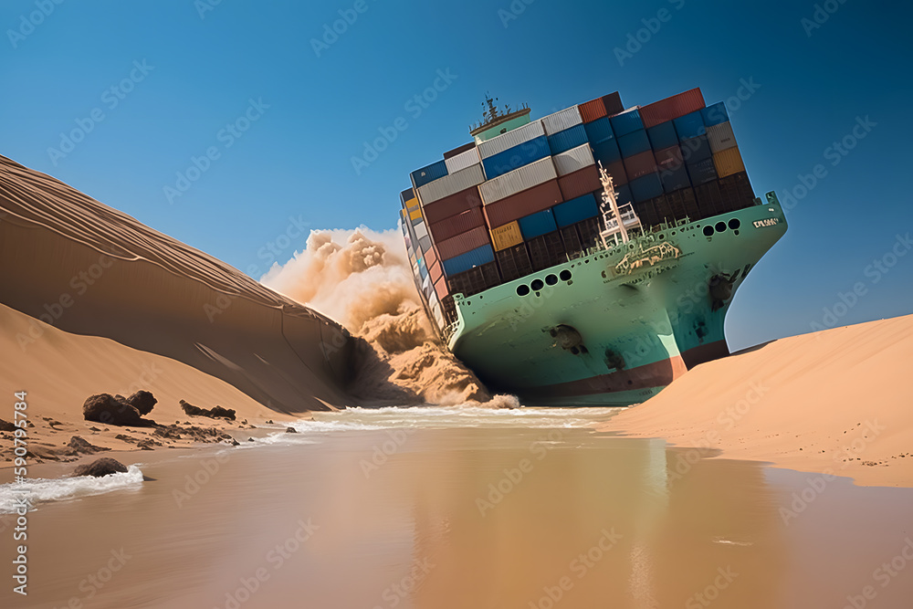 Accident transport, Container cargo ship accident crash in sandy Suez ...