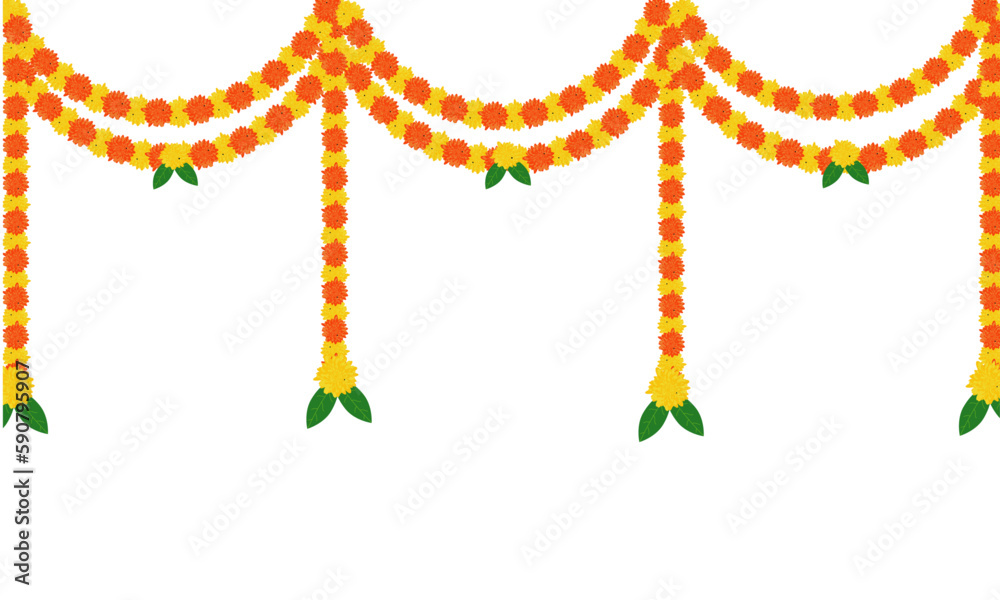 Traditional indian marigold toran floral garland vector,wedding and ...