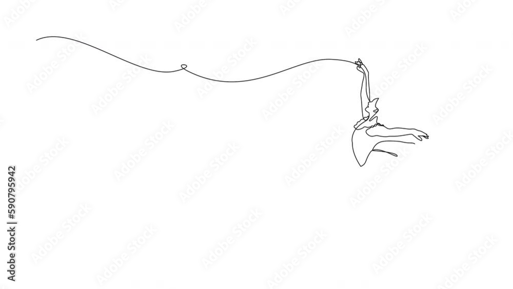 Self-drawing simple animation of continuous one line Ballerina. Drawing ...