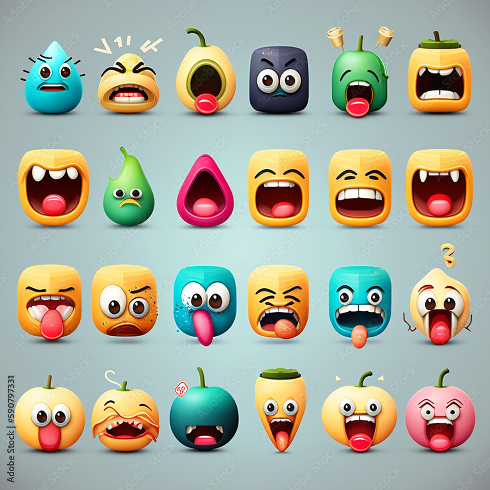 Set of modern all new Smileys Emoticons Emojis created with Generative ...