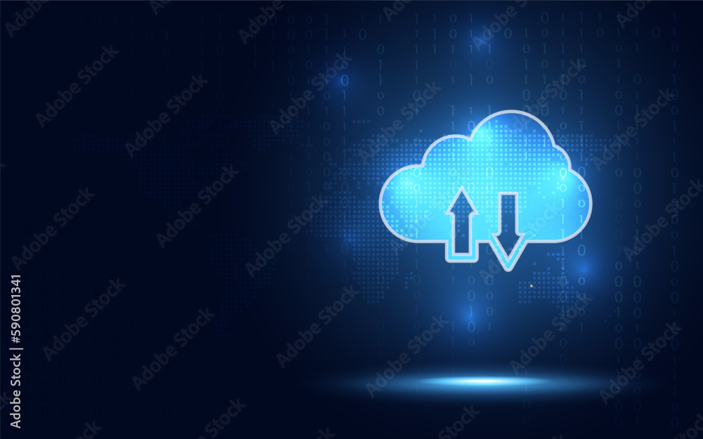 Vecteur Stock Cloud computing on blue abstract digital binary code background. Technology and ...