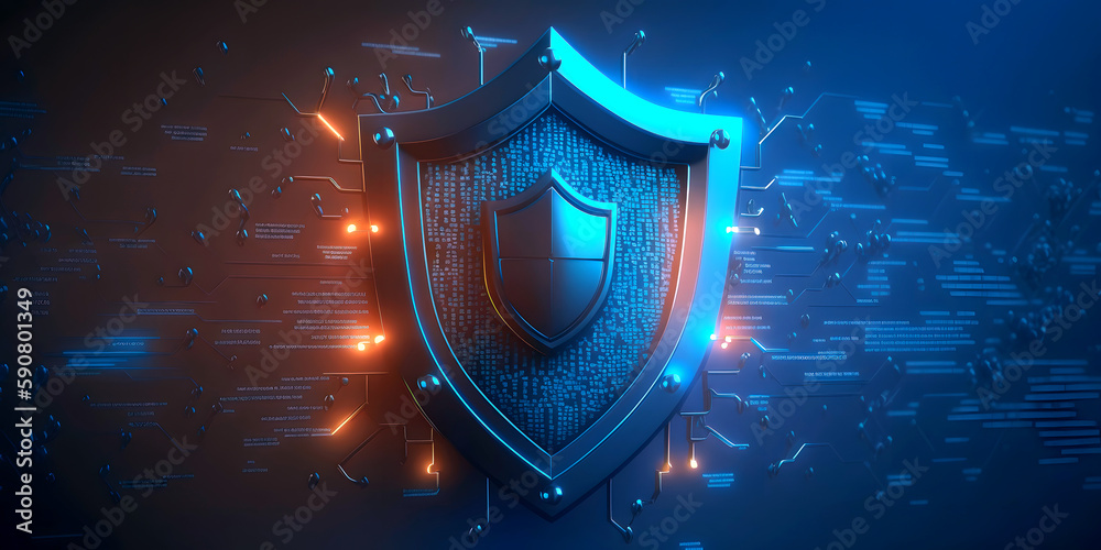 Cyber technology security banner. Network protection background Blue ...