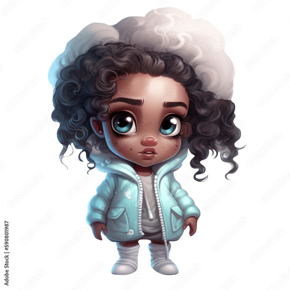 Cartoon cute little girl with big blue eyes Stock Illustration | Adobe ...