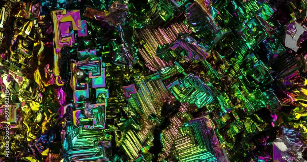bismuth crystal top view 360° rotation in 4k. macro detail texture ...