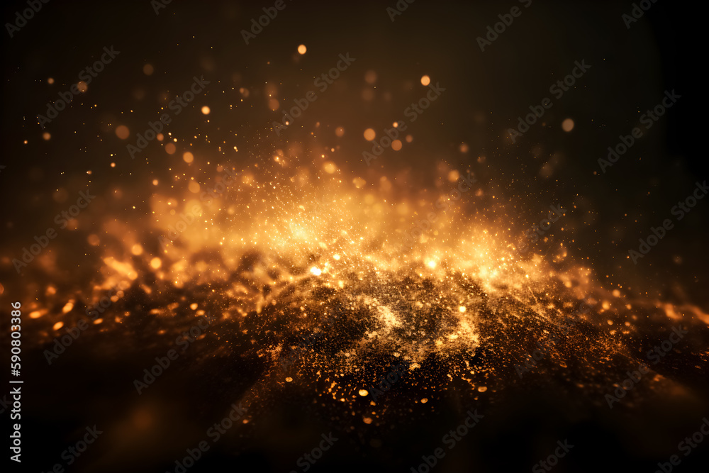 An abstract image of golden powder splash with a bokeh background of ...